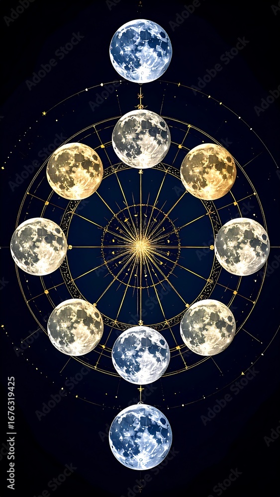 Lunar phases in a circular design Stock Photo | Adobe Stock