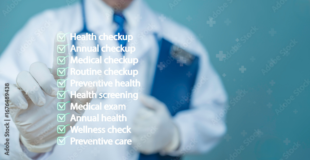 Doctor pointing checklist health checkup medical exam preventive care ...