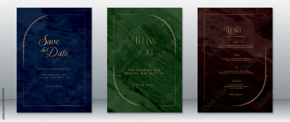 เวกเตอร์ Stock Luxurious wedding invitation set with gold rope frame on ...