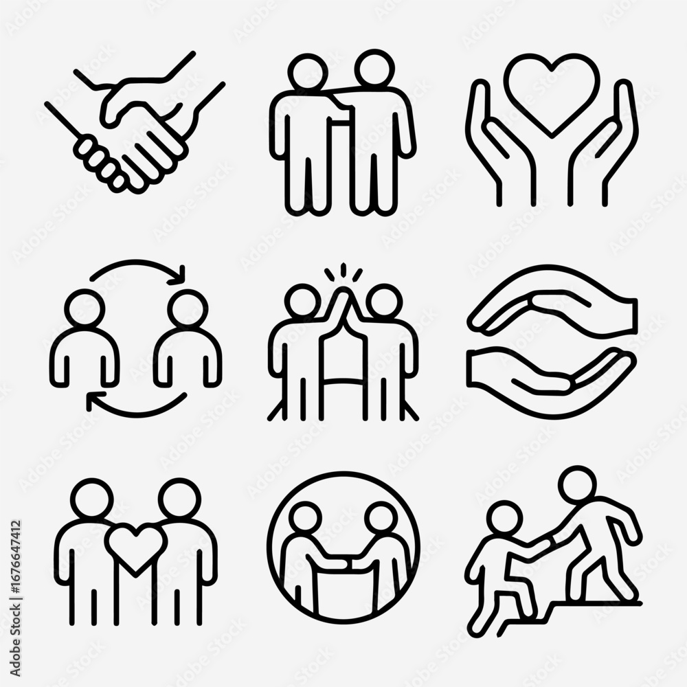 Symbolic Line Art Depicting Unity Support and Human Connection in ...