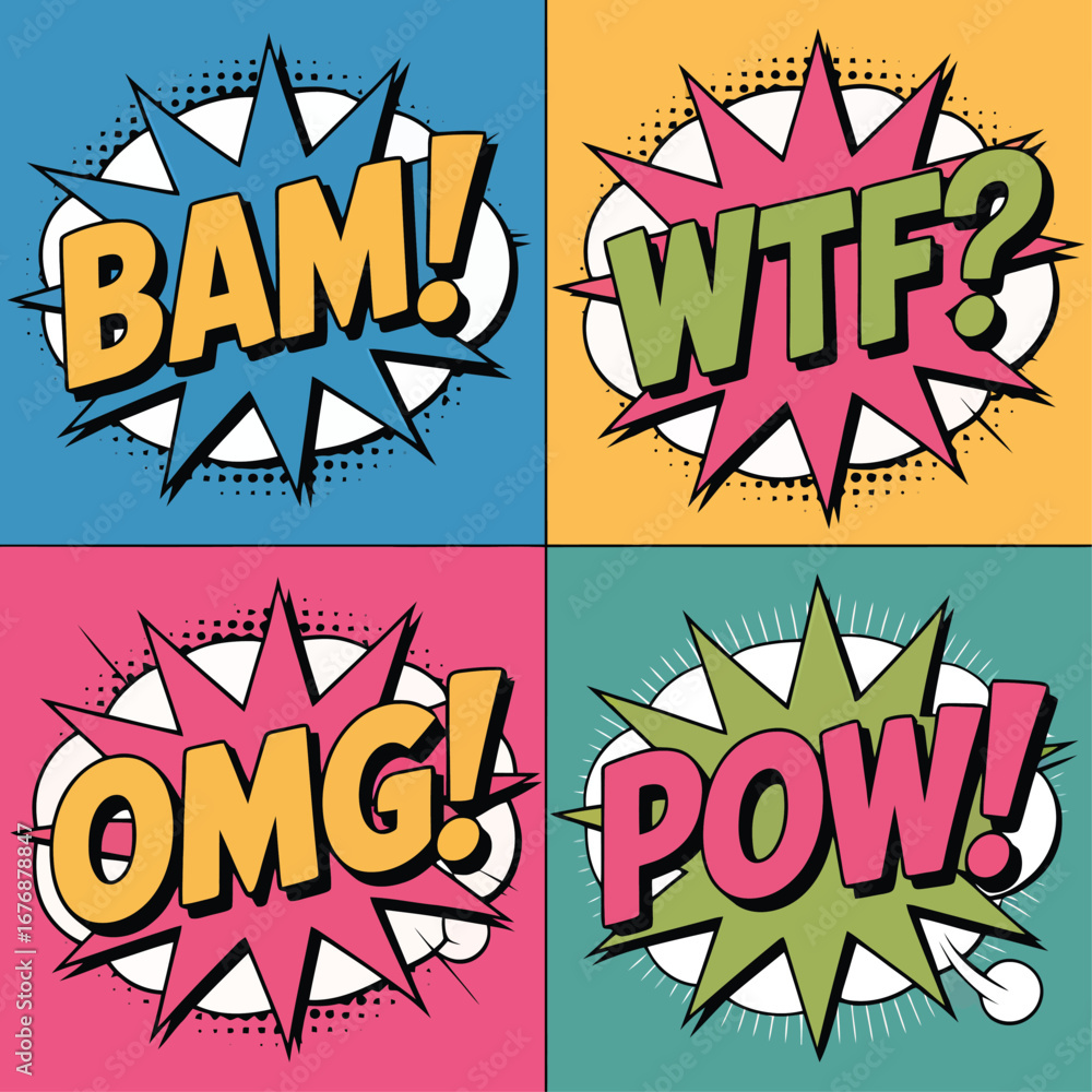 Four Comic Book Style Speech Bubbles With Exclamations And Questions ...