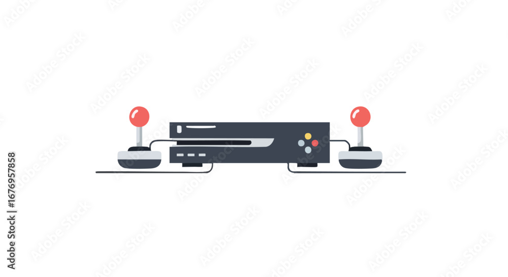 Retro gaming console setup with dual joysticks for classic video game ...