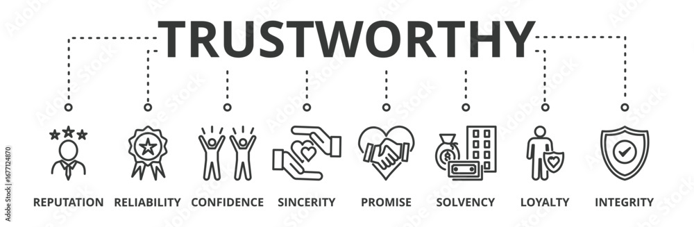 Trustworthy banner vector illustration concept with icon of reputation ...