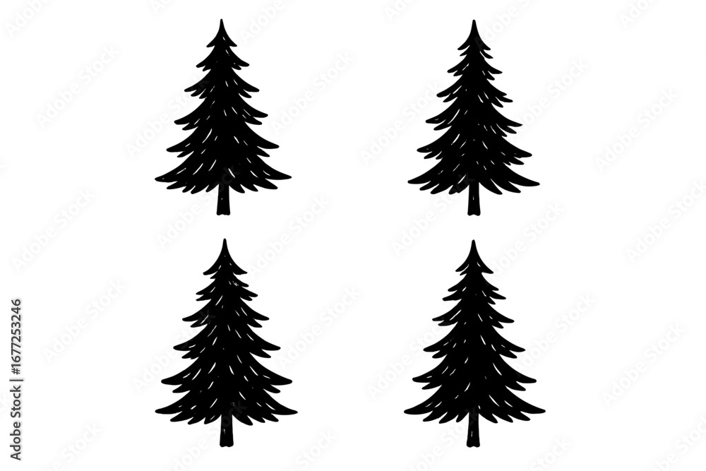 Tree silhouette set, Christmas tree clip art. Winter holiday symbols ...