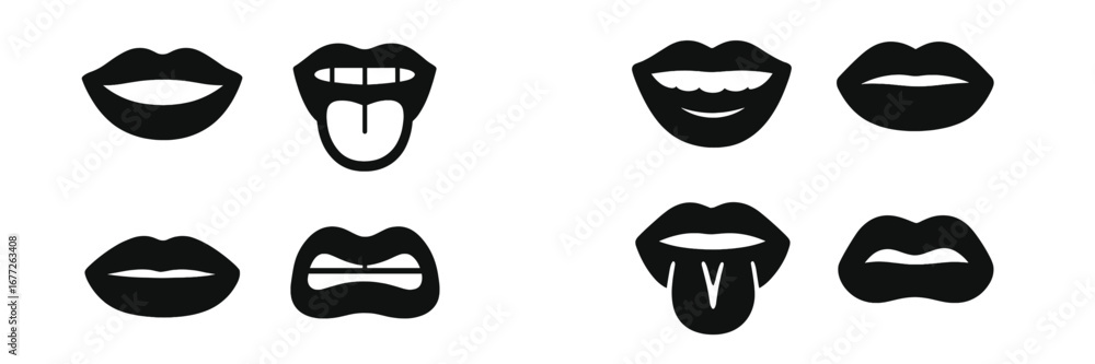 Collection of stylized lips with different expressions Stock Vector ...