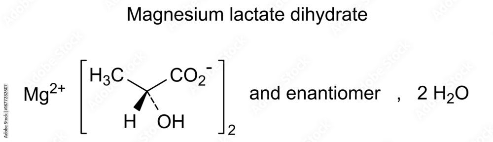 Chemical structure of magnesium lactate dihydrate, drug substance Stock ...