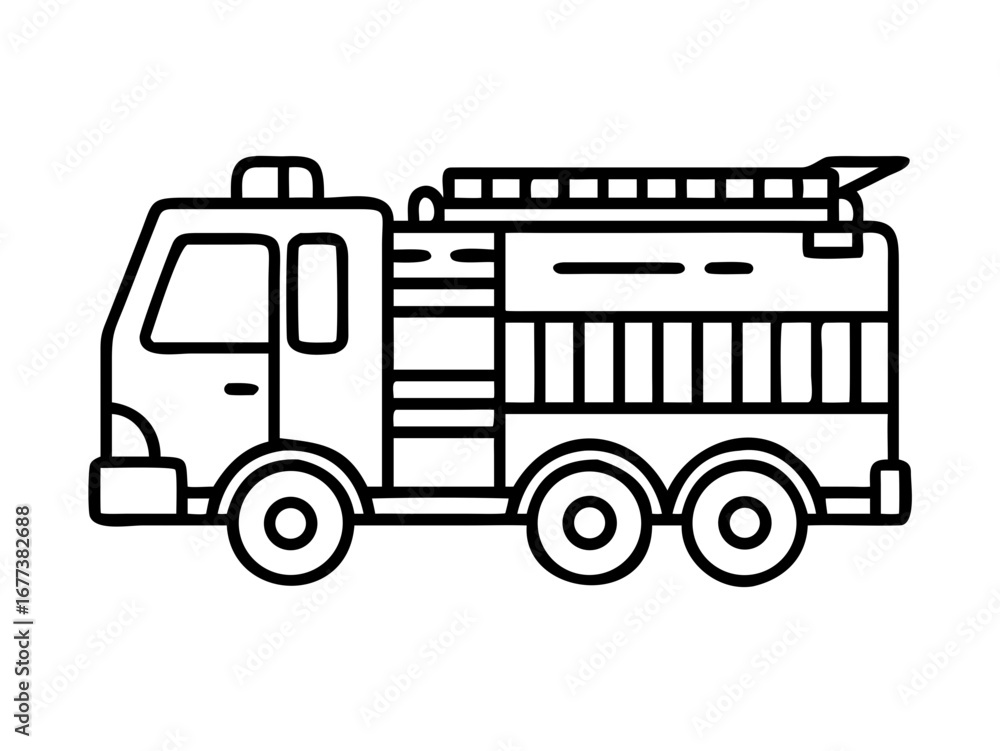 Fire truck outline drawing vector illustration for emergency services ...