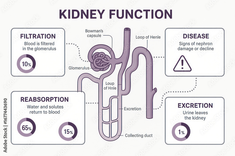 Kidney Function Diagram Illustration Explaining Filtration Kidney Function Diagram Illustration Explaining Filtration