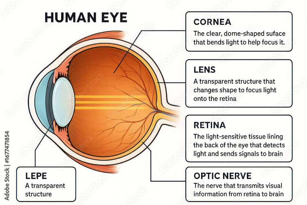 Human Eye Anatomy Diagram - Illustration of Eye Structure with Labels ...