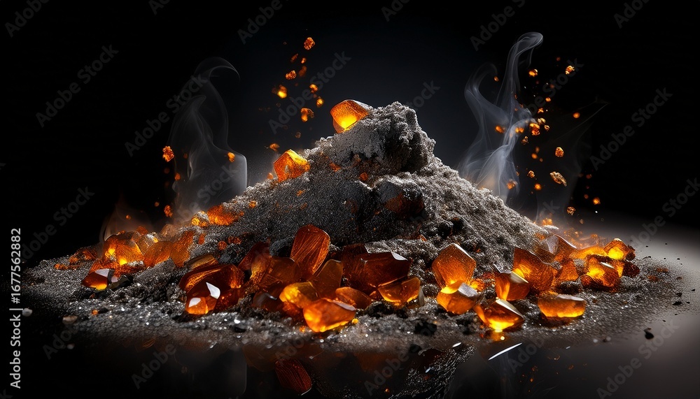 pile of ashes with amber glimmers evocative still life for digital art ...