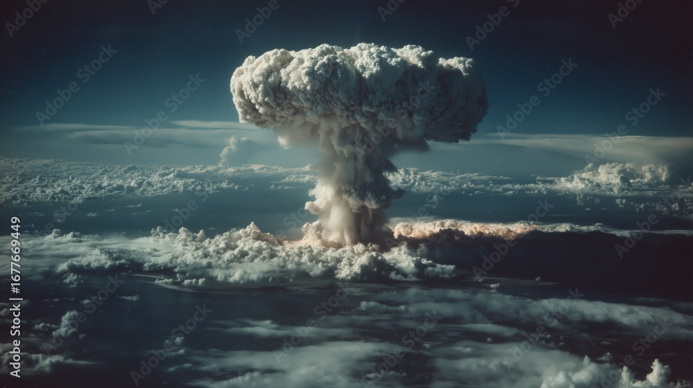 Mushroom cloud rising from atomic bomb explosion, creating devastating ...