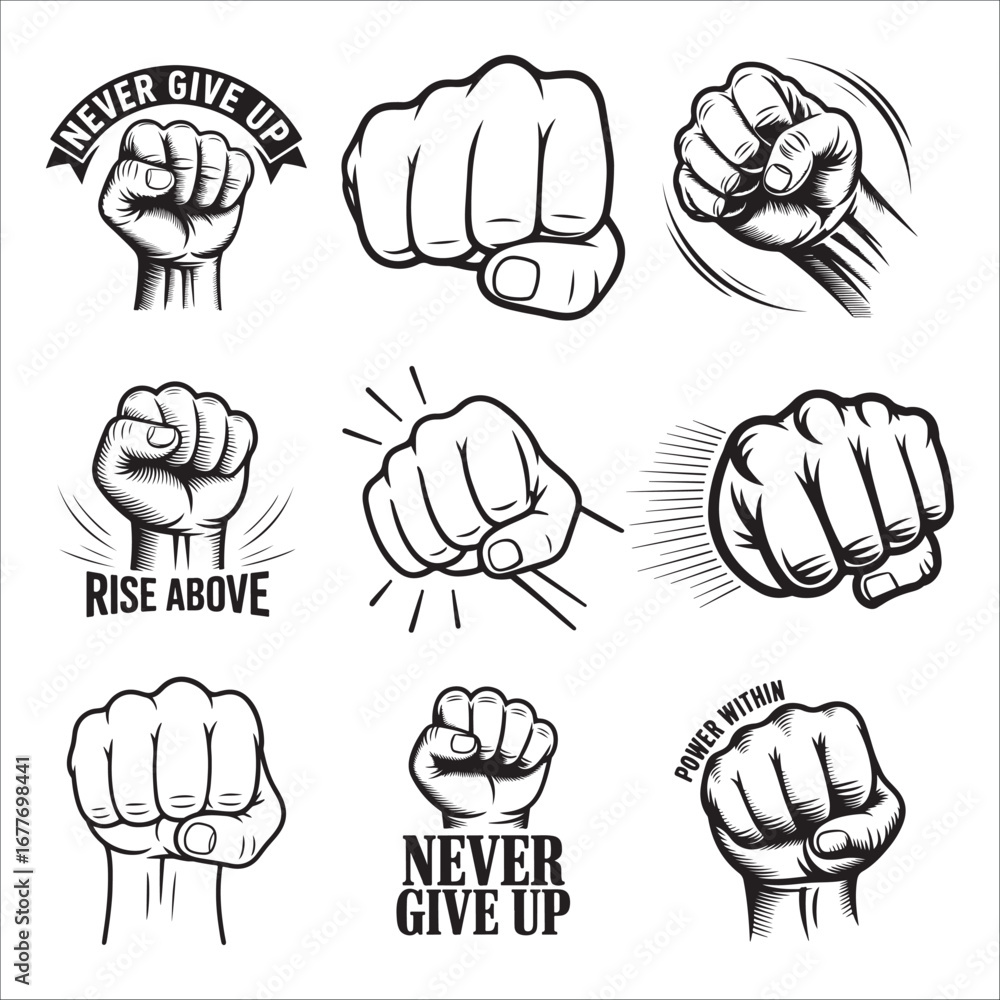 Stock-Vektorgrafik „ hand line art Vintage Style Black and White Fist ...