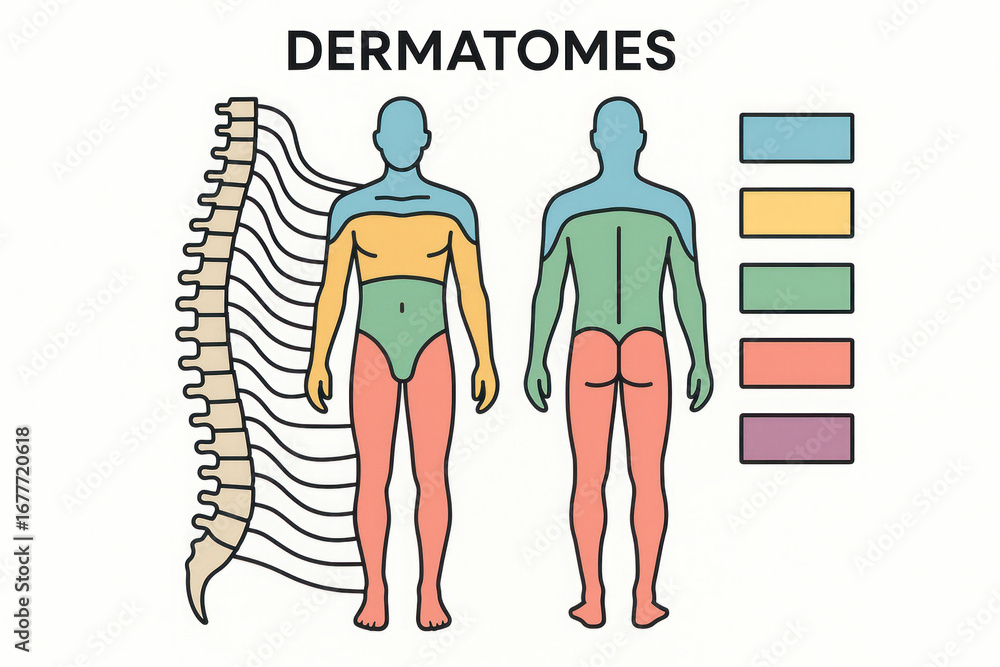 Dermatomes Illustration: Human Body Sensory Nerve Mapping, Illustration ...