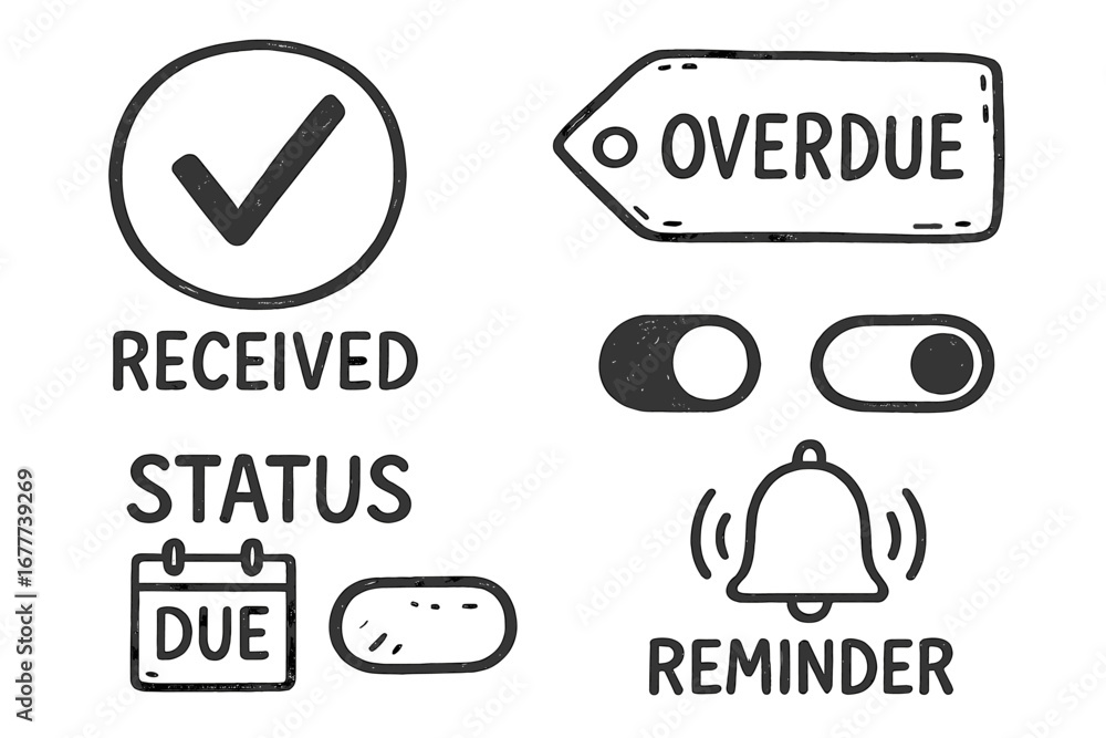 Invoice Tracker Doodle. Digital invoice tracker doodle set: hand drawn ...