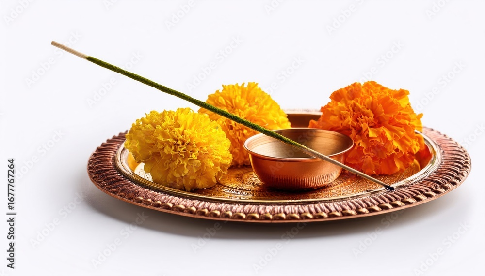 Pooja Thali with Marigold, Fruits, and Traditional Essentials for ...