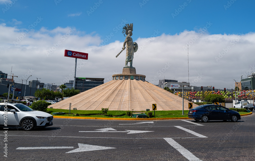 Tijuana, BC, Mexico - Aug.15, 2025: Statue of Emperor Cuauhtémoc stands ...