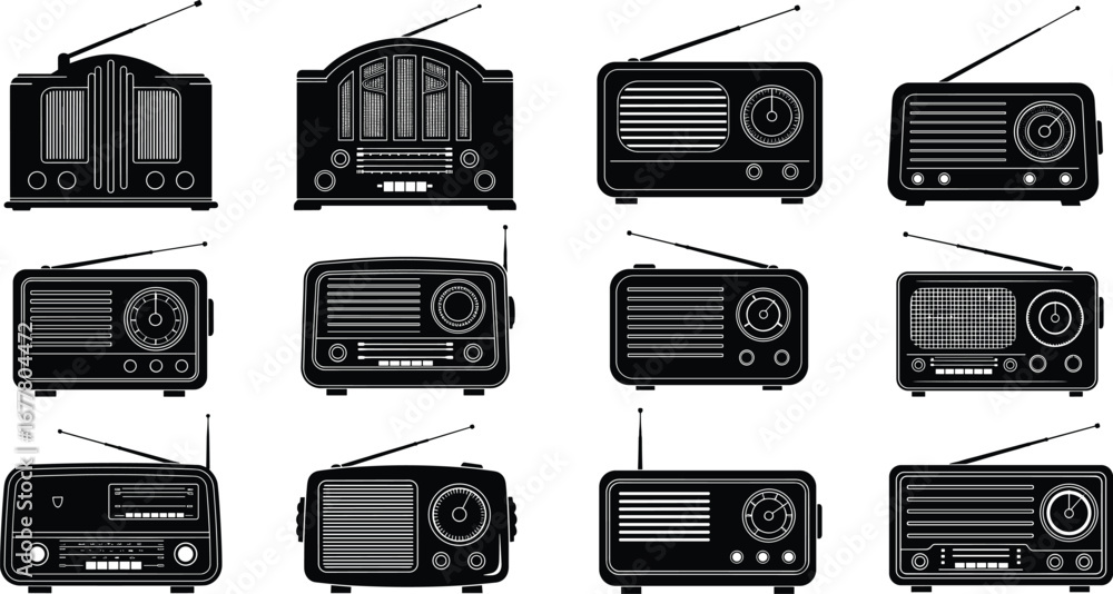 Vintage radio collection, retro audio devices, antique wireless ...