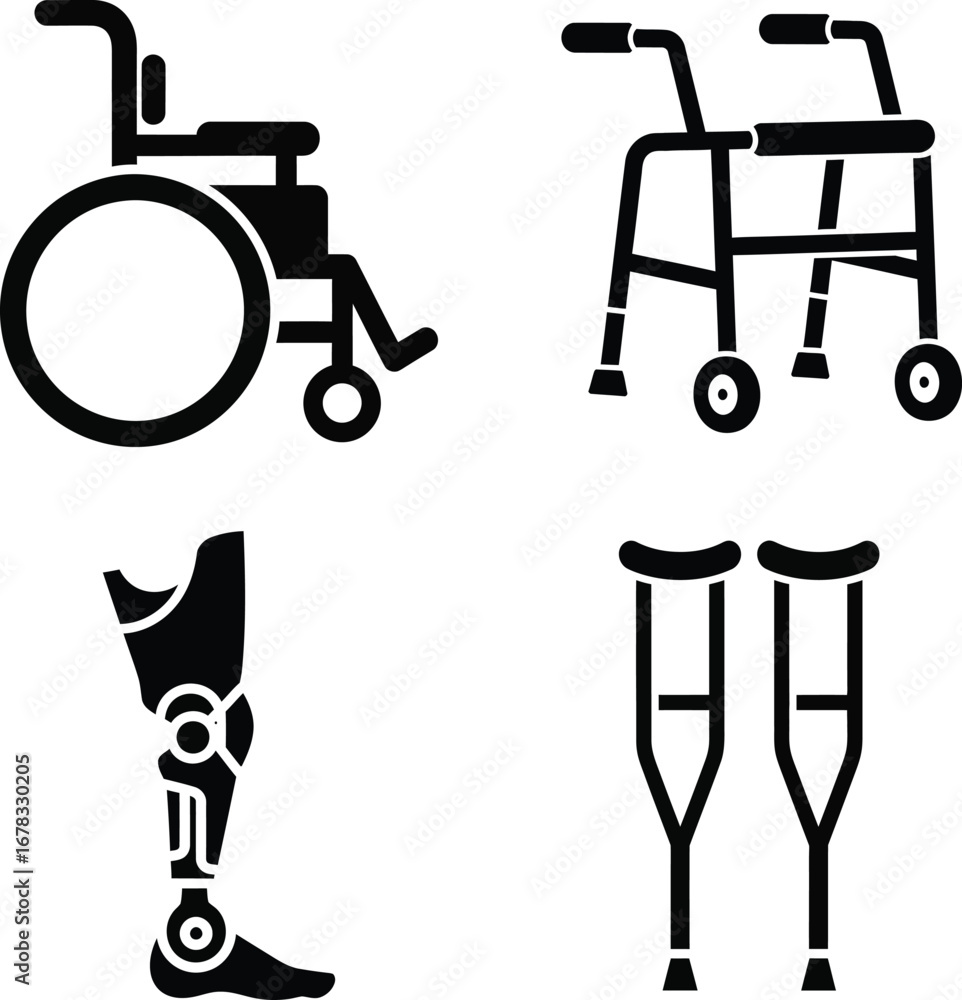 Assistive mobility devices: wheelchair, walker, prosthetic leg ...