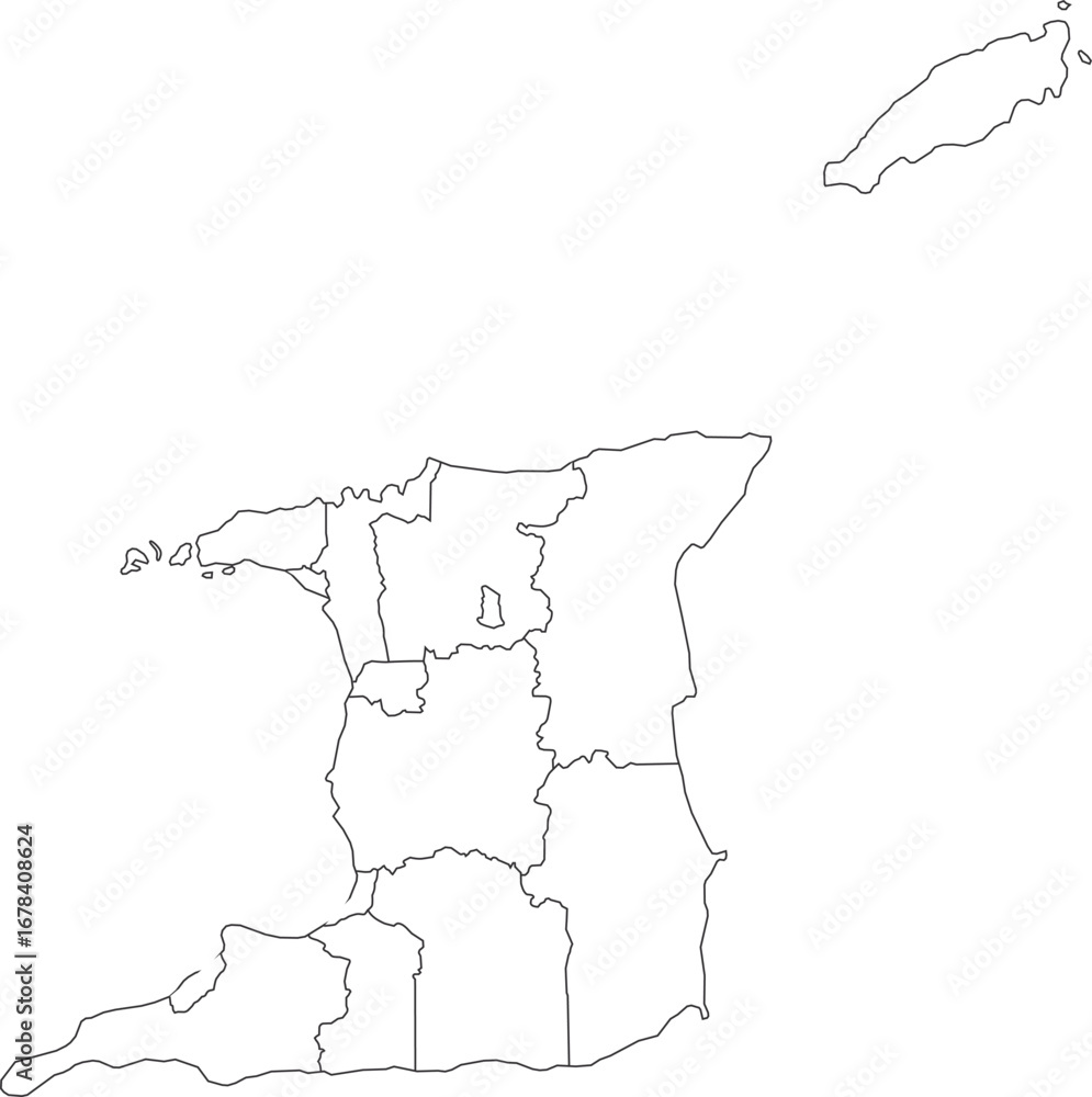 Trinidad and Tobago High detailed map with Regions Stock Vector | Adobe ...