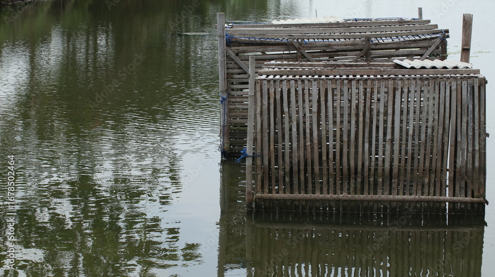 Milkfish farming ponds using bamboo cages in rural areas Stock Photo ...