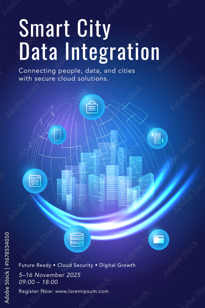 Smart City Data Integration Futuristic Technology Background Stock ...