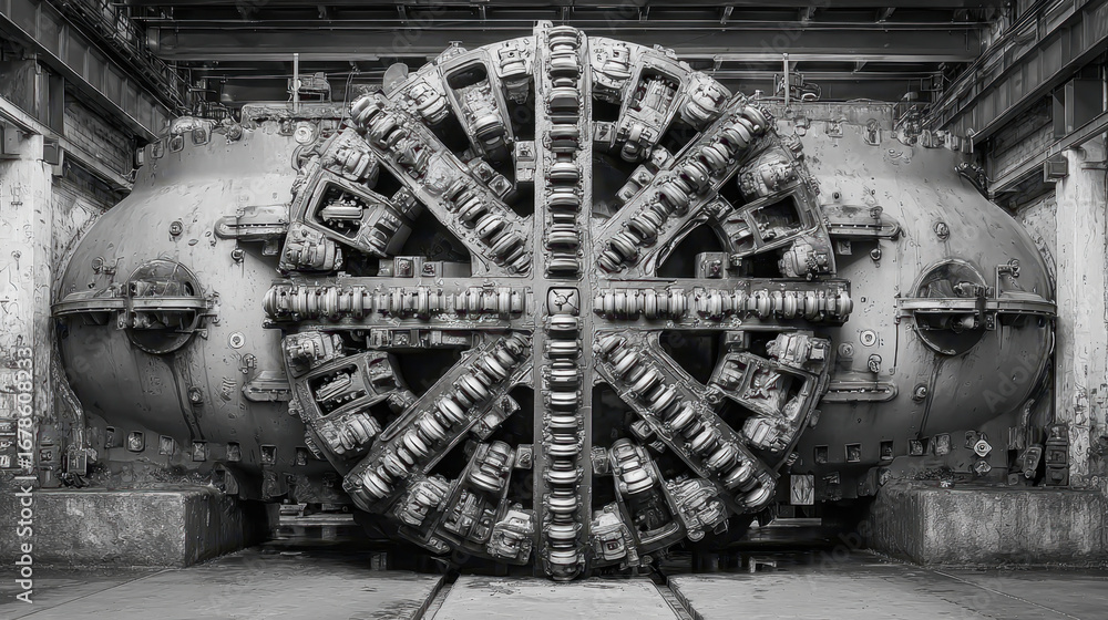 Giant tunnel boring machine cutterhead in factory assembly hall ...
