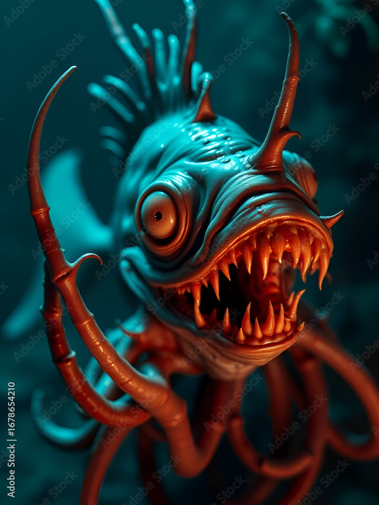 A grotesquely mesmerizing abyssal creature, its fishlike form twisted ...