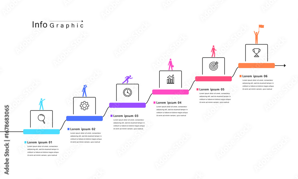 Business timeline infographic ladder. with icons and 6 steps. Business ...