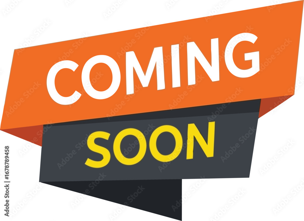 Coming soon orange and black ribbon banner announcement graphic for ...