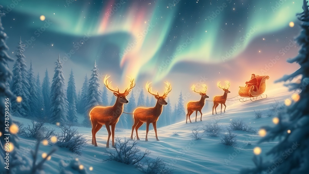 Magical Christmas Eve with Santa Claus and his Reindeer under the ...