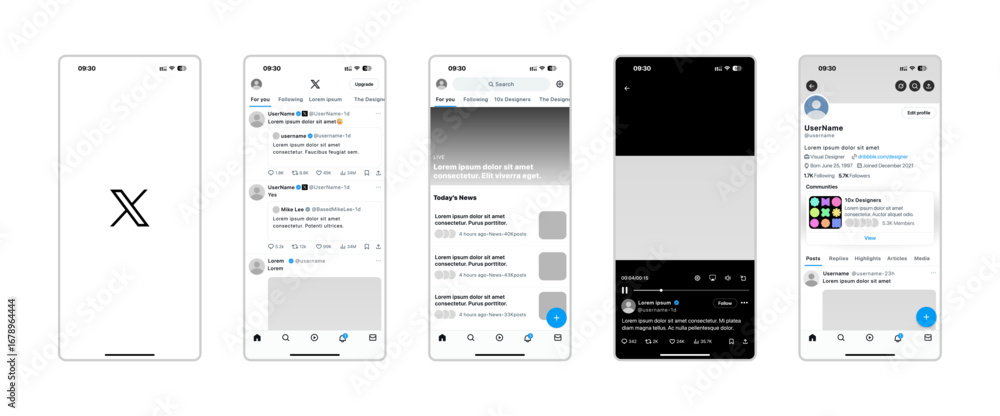 X (formerly Twitter) app template on iPhone 17. Editable social media ...