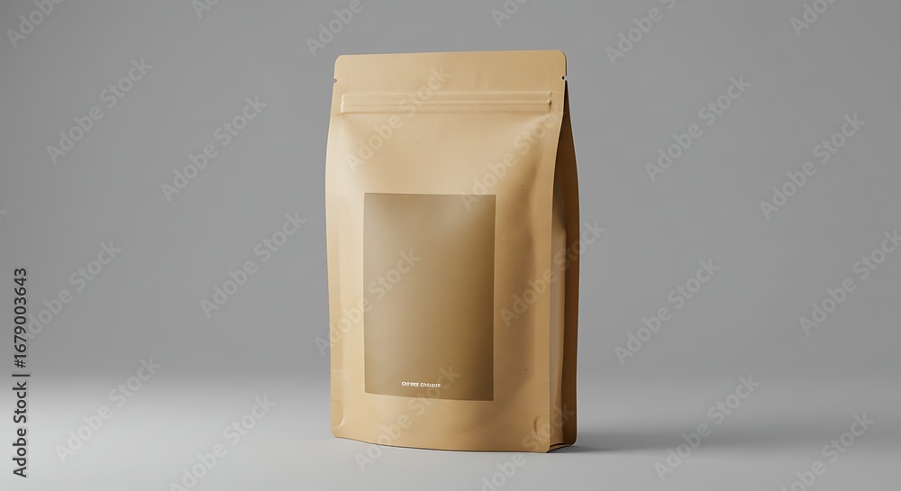Blank stand-up kraft paper pouch packaging mockup with reclosable zip ...