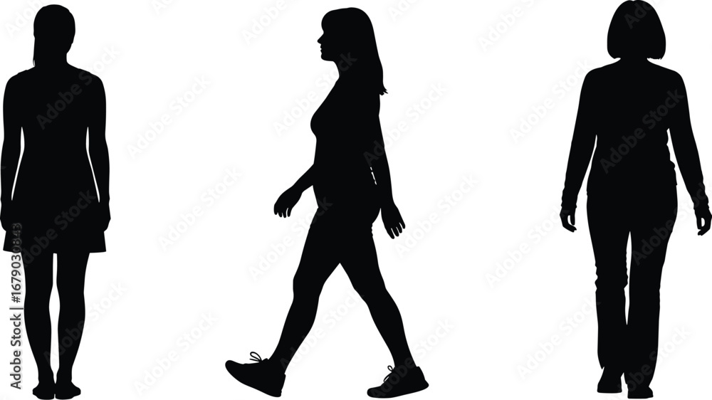 Black silhouette vector illustration of three human figures in ...