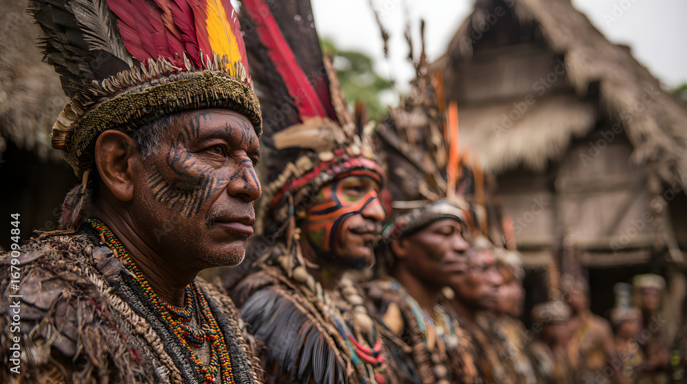 Indigenous people of the Amazon rainforest, adorned n vibrant tribal ...