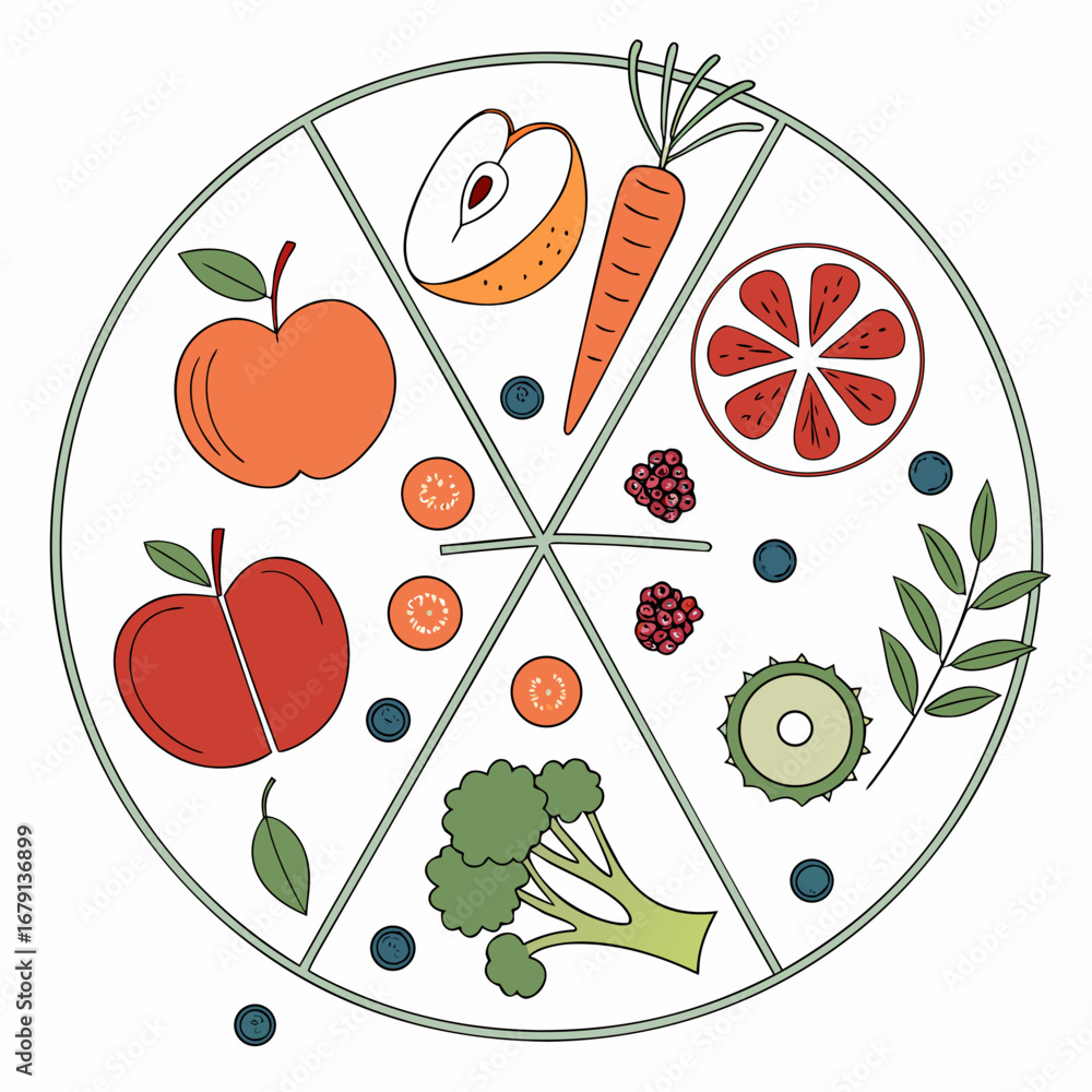 Image vectorielle Stock Healthy eating food group chart with colorful ...