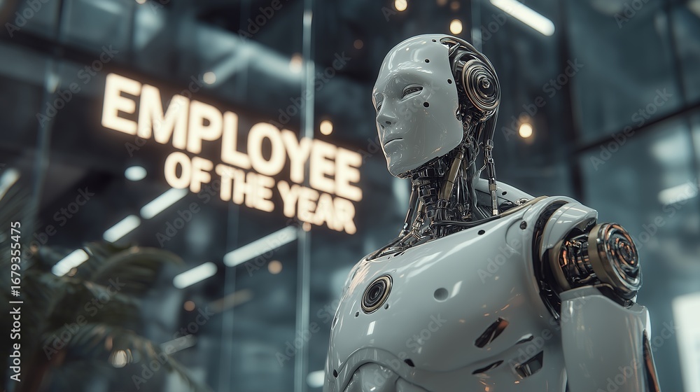 A humanoid robot Employee of the Year working symbolizing the agentic ...