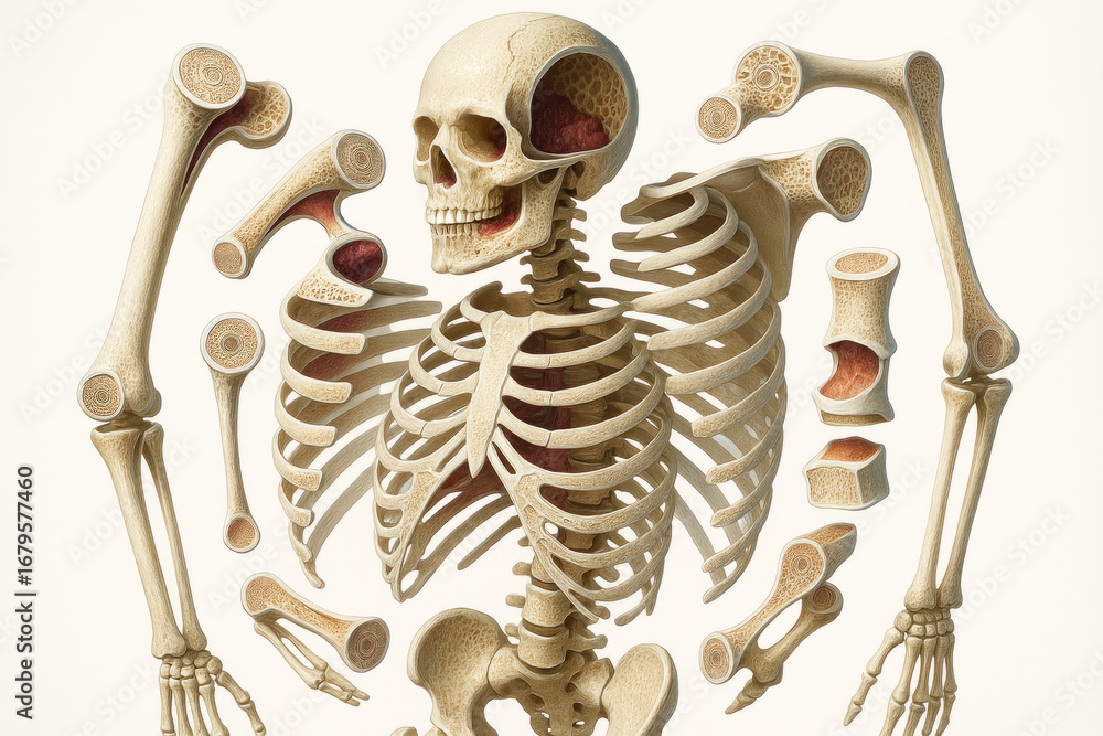 Human Skeleton Cross-Section Anatomy, Educational Illustration, Bone ...