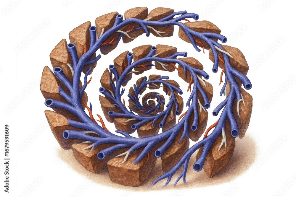 Liver Anatomy Spiral: Medical Illustration of Hepatic Lobules and Blood ...