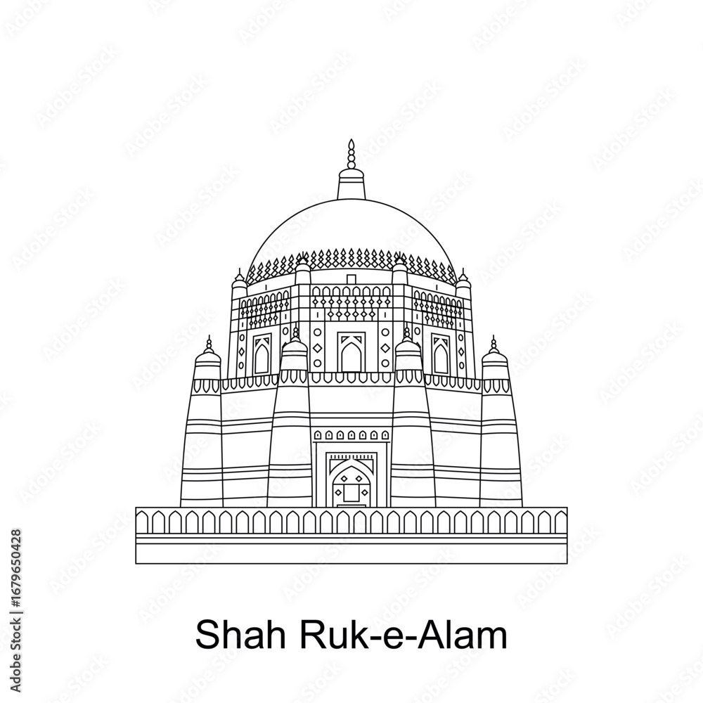 Shah Rukn-e-Alam Tomb: A Detailed Line Drawing Stock Vector | Adobe Stock