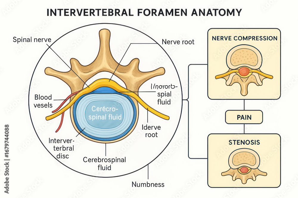 Intervertebral Foramen Anatomy Illustration showing nerve compression ...