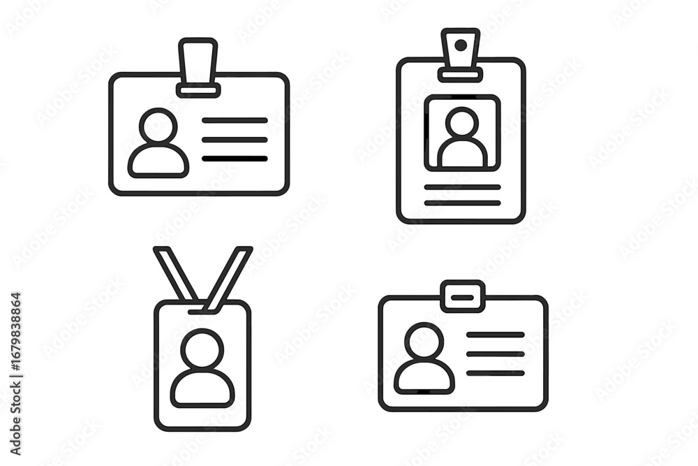 Stock-Vektorgrafik „Employee ID badge line icon set. Vector collection ...
