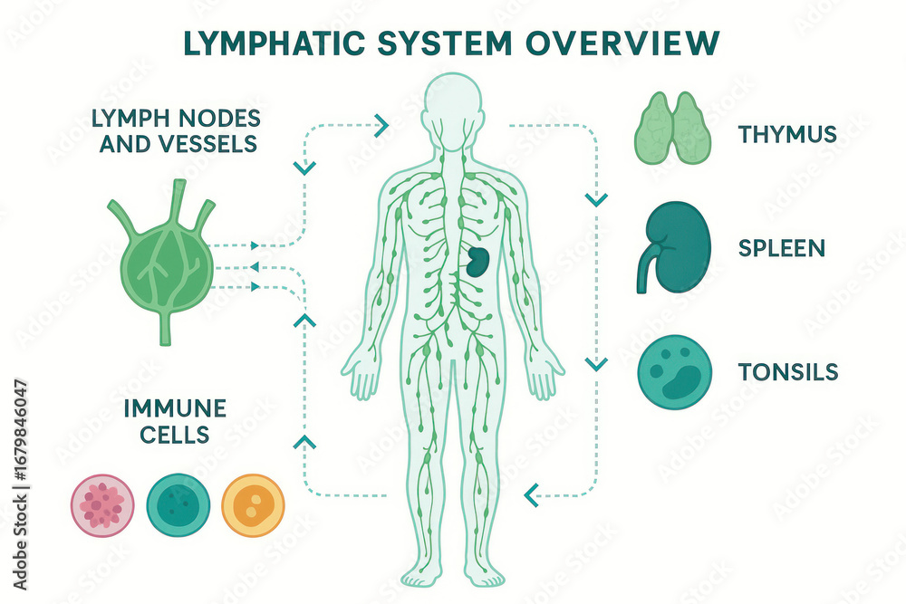 Lymphatic System Overview - Illustration of the Human Immune System ...