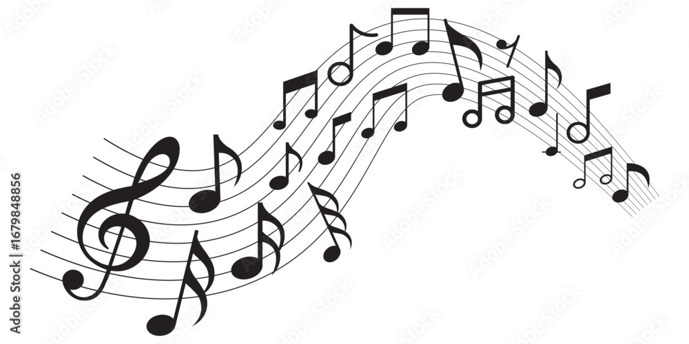 Music notes wave set, group musical wave abstract background. Music ...
