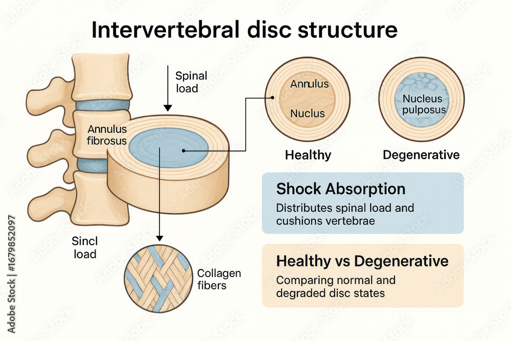 Intervertebral Disc Structure Illustration, Showing healthy and ...