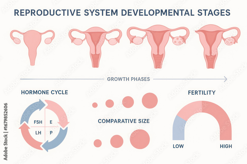 Reproductive System Developmental Stages - Illustration, focusing on ...