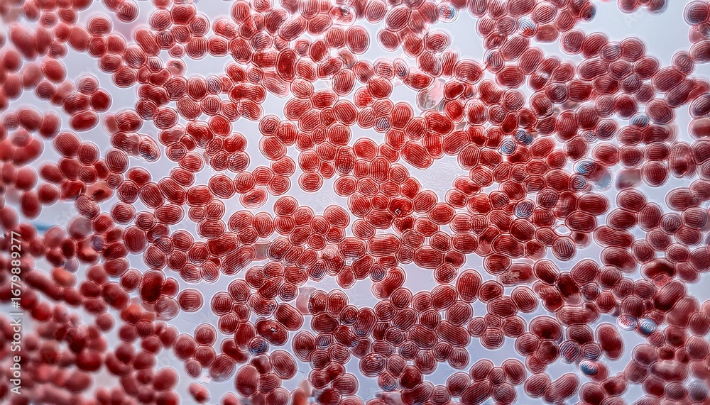 microscopic view of detailed red blood cell patterns and structures in ...