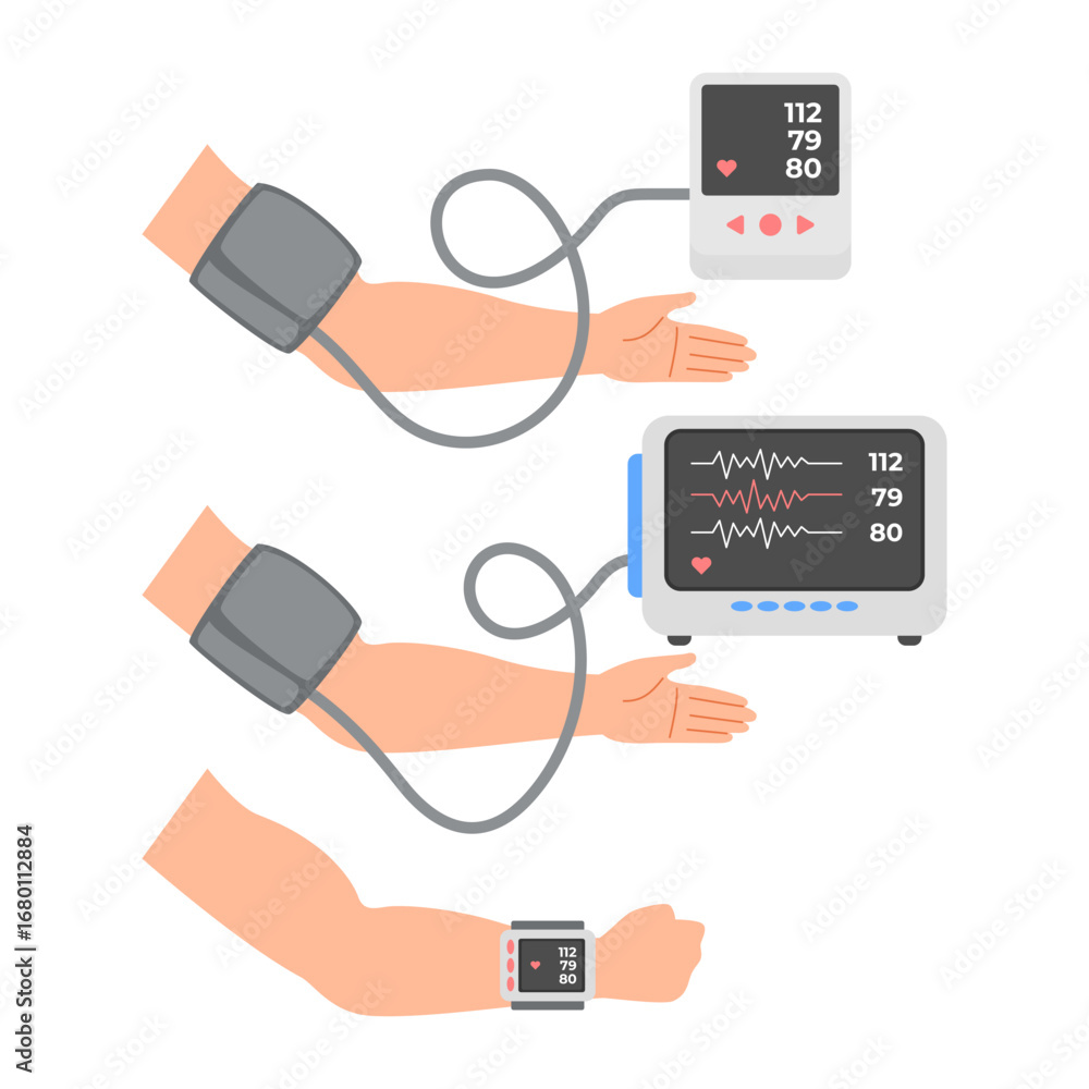 Stock-Vektorgrafik „Different types of Blood Pressure Monitor device ...