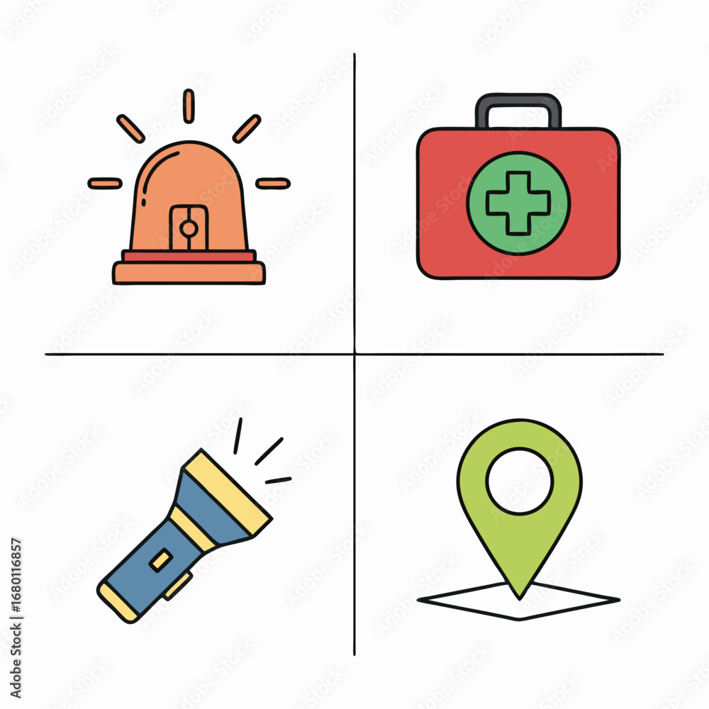 Emergency preparedness essentials safety icons in a useful vector ...
