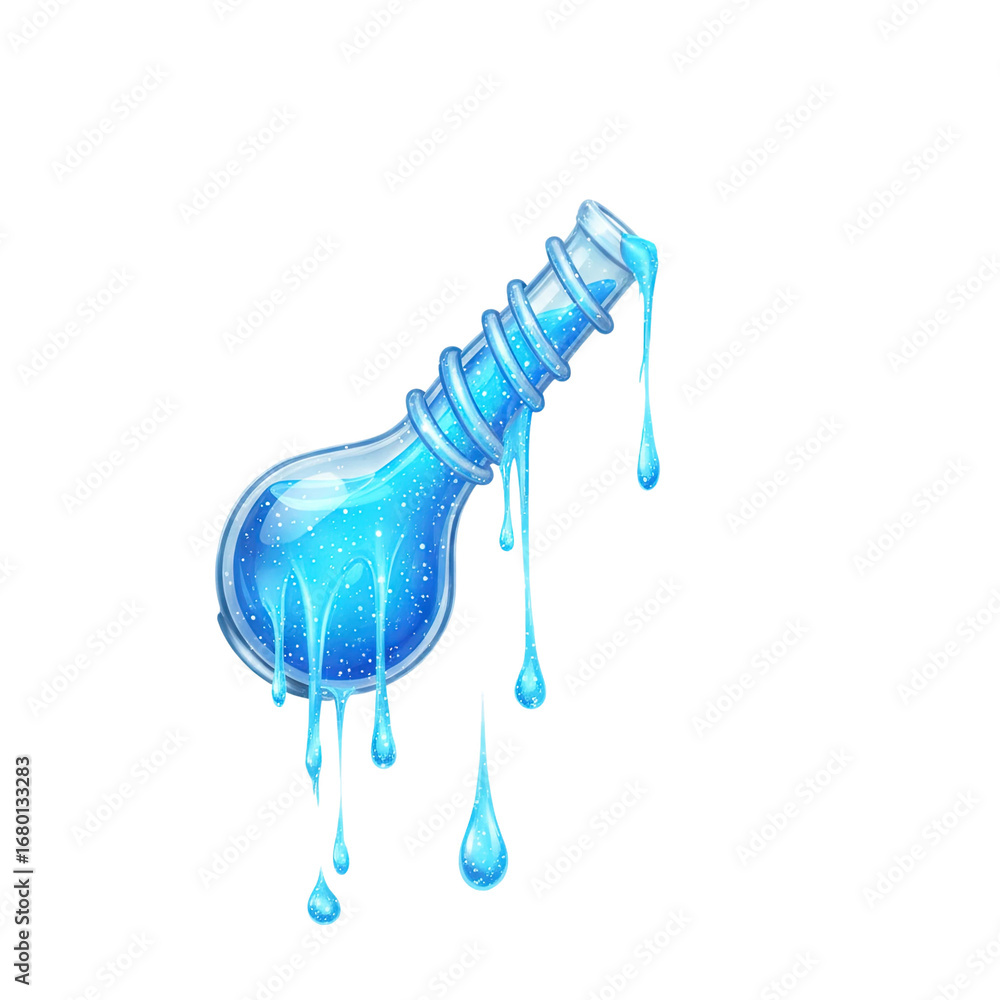 Sparkling blue potion drips from a magical glass vial, conveying wonder ...