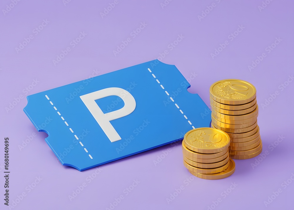 Parking ticket and coins. Payment for parking coupons. Urban transport ...